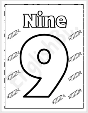 Number 9 Coloring Page for Kids - EnglishBix
