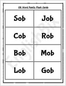 OB Word Family Activity Worksheets - EnglishBix