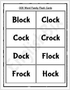 OCK Word Family Printable Worksheets - EnglishBix
