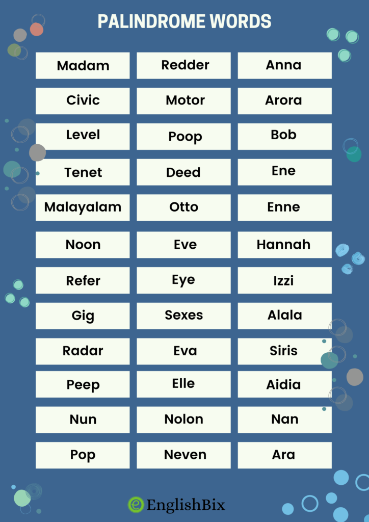 25+ Palindrome Words List with Examples A to Z - EnglishBix