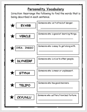 Personality Vocabulary Worksheet - EnglishBix