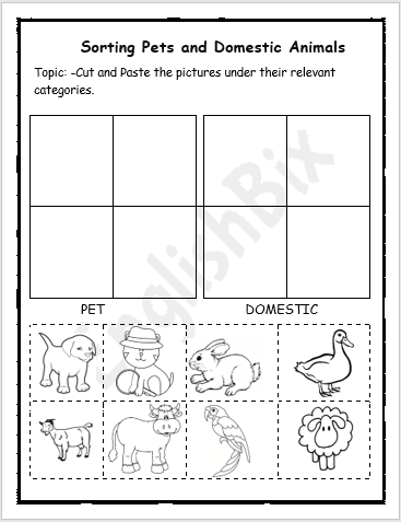 Pet and Domestic Animals Sorting Worksheet - EnglishBix