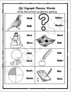 QU Digraph Phonics Words Worksheet - EnglishBix