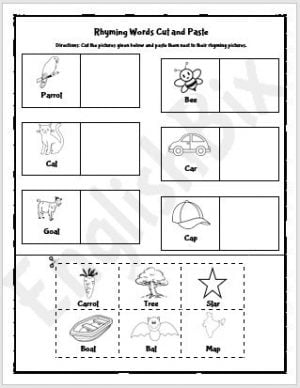 Rhyming Words Cut and Paste Kindergarten Worksheet - EnglishBix