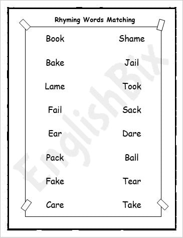 Rhyming Words Matching Activity Worksheet - EnglishBix