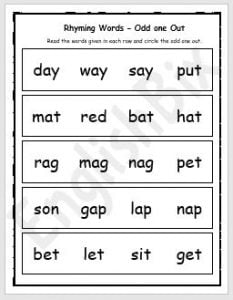 Rhyming Words Odd One Out Worksheet - EnglishBix