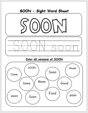 Soon Sight Word Printable Worksheet - EnglishBix
