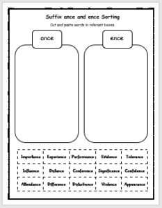 Suffix ance and ence Sorting worksheet - EnglishBix