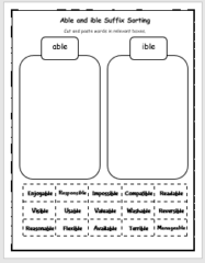 Suffixes able and ible Sorting Worksheet - EnglishBix