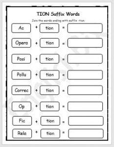 TION Suffix Ending Words Worksheet - EnglishBix