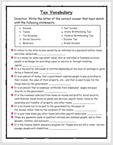 Tax Terms Vocabulary Worksheet - EnglishBix