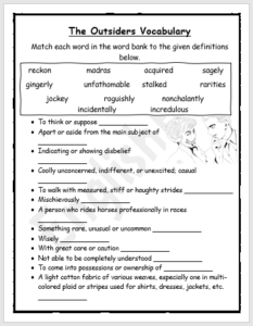 The Outsiders Vocabulary Worksheet - EnglishBix