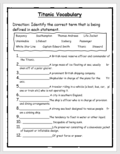 Titanic Vocabulary Worksheet - EnglishBix
