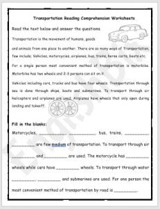 Transportation Reading Comprehension Worksheet - EnglishBix