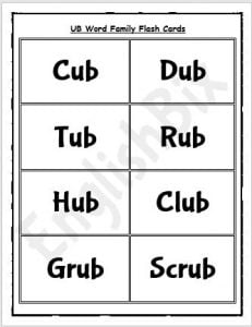 UB Word Family Activities Worksheets - EnglishBix