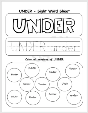 Under Sight Word Printable Worksheet - EnglishBix