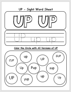 Up Sight Word Printable Worksheet - EnglishBix