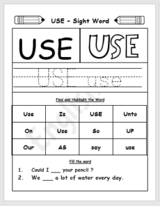 Use Sight Word Printable Worksheet - EnglishBix