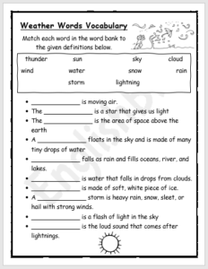 Weather Words Vocabulary Worksheet - EnglishBix