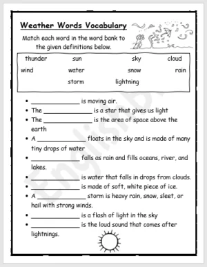 Weather Words Vocabulary Worksheet - EnglishBix