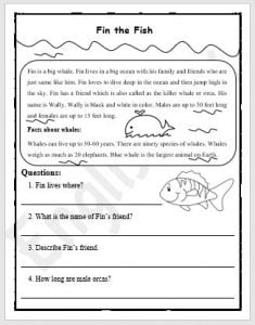 Whale Reading Comprehension Worksheet - EnglishBix