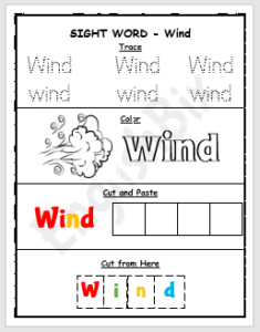 Wind Sight Word Printable Worksheet - EnglishBix