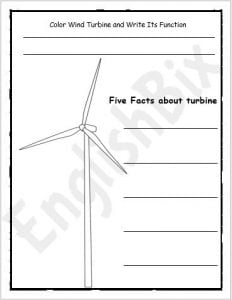 Wind Turbine Coloring and Writing Worksheet - EnglishBix