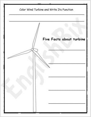 Wind Turbine Coloring and Writing Worksheet - EnglishBix