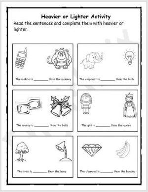 Writing Heavier or Lighter Filling Worksheet - EnglishBix