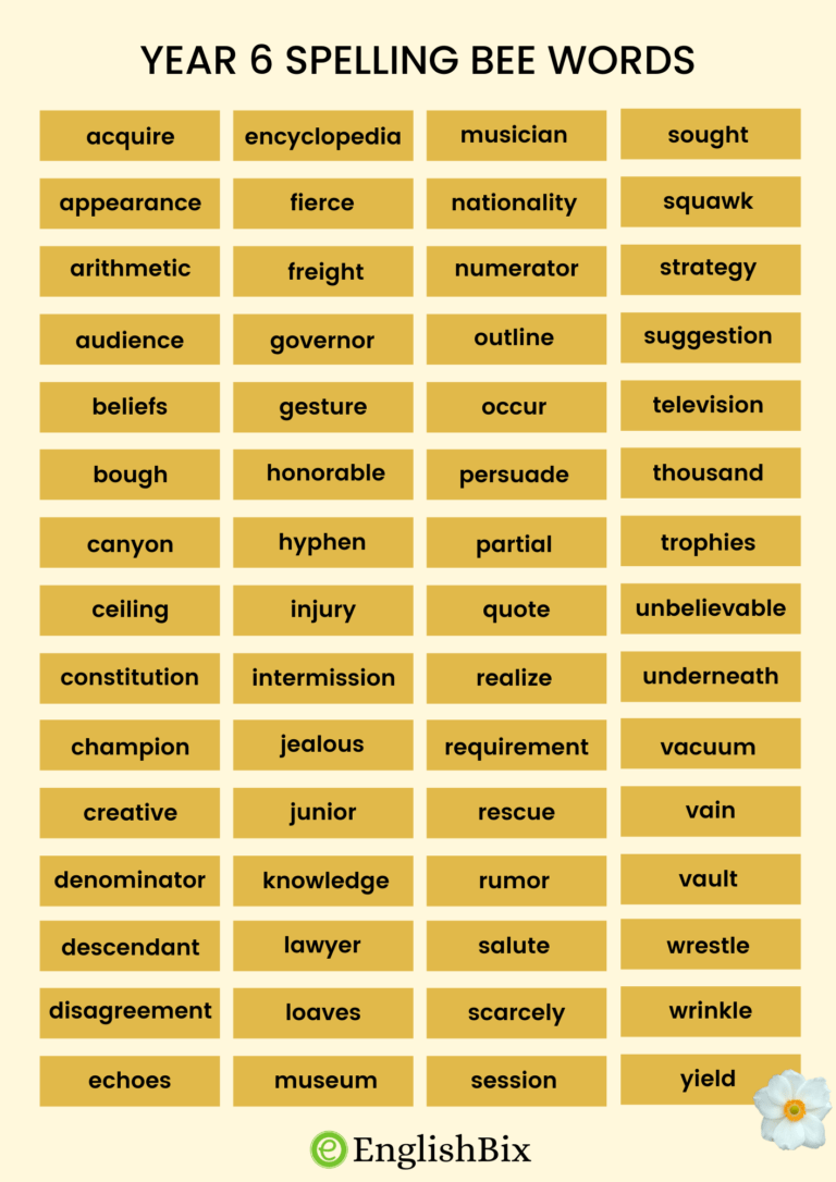 Year 6 Spelling Words List - EnglishBix