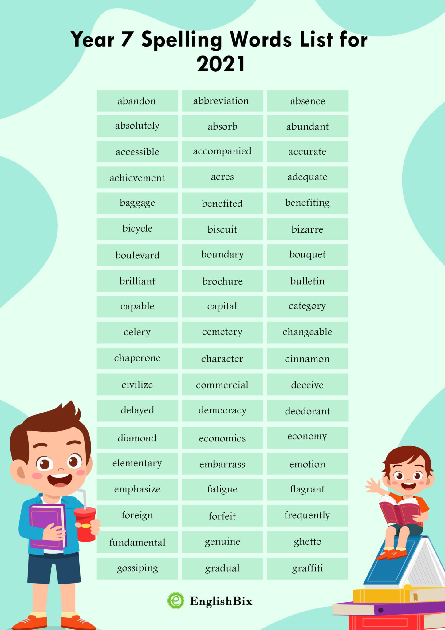 Year 7 Spelling Words List for 2024 - EnglishBix
