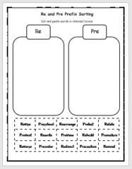 Prefix re and pre Sorting Worksheet - EnglishBix